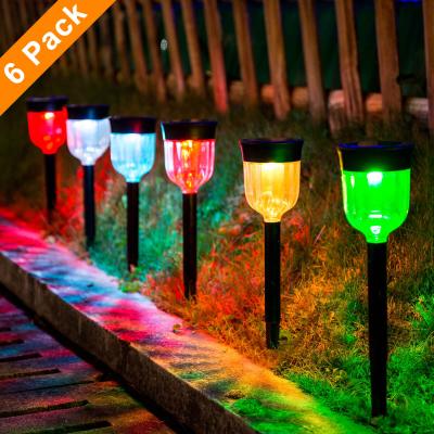China 6Pack Color Changing Solar Pathway Lights with 1000mAh Li-ion Battery and IP65 Waterproof for Gardens and Walkways for sale