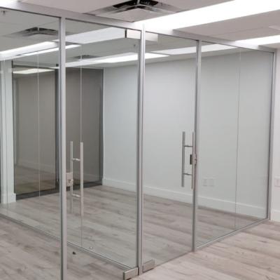 China Floor Spring Pivot Door Frameless Glass Partitions With Ultra Clear Insulated Glass for sale