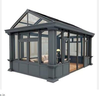 China Customized Size Small 4 Season Glass Room Winter Garden House Aluminum Sunroom in Gray for sale