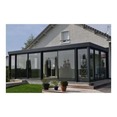 China Four Season Solarium Glass Sunrooms With Green Glass Color And Customized Roof Design for sale