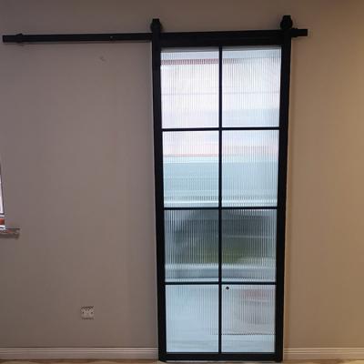 China Frosted Glass Aluminum Steel Frame Interior Barn Door With Sliding Hardware for sale
