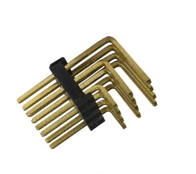 China Pitch 2.54mm Three Row Right Angle Pin Header Connector PA6T Gold Plated 2-40P for sale