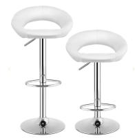 China White Color Adjustable Bar Stool Chair PU Leather Swivel In Polished Leg for sale