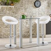China White Color Adjustable Bar Stool Chair PU Leather Swivel In Polished Leg for sale