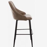 China Retro Brown Leather Upholstery Kitchen Barstool Chairs With Footrest Black Steel Leg for sale