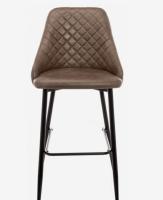 China Retro Brown Leather Upholstery Kitchen Barstool Chairs With Footrest Black Steel Leg for sale