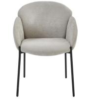 China Off White Linen Upholstered Comfy Dining Room Chairs With Armrest In Black Leg for sale