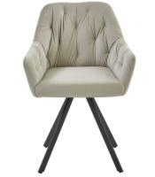 China 45cm Beige Comfortable Dining Room Chair Thick Cushion Upholstered Swivel Dining Chairs With Armrest In Black Leg for sale
