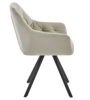 China 45cm Beige Comfortable Dining Room Chair Thick Cushion Upholstered Swivel Dining Chairs With Armrest In Black Leg for sale