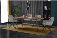 China 45cm Beige Comfortable Dining Room Chair Thick Cushion Upholstered Swivel Dining Chairs With Armrest In Black Leg for sale