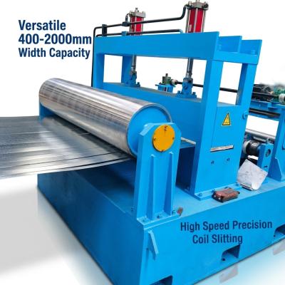 China 22KW Main Motor Power Steel Coil Slitter Machine with 400-2000mm Plate Width Range and High-Speed Steel (HSS) Blades for sale