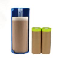 China Heat Resist Pre Taped Kraft Paper Auto Paint Protective Masking Paper With Dispenser for sale