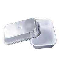 China 350ml Rectangle Disposable Airline Food Service Aluminum Foil Container With Lid for sale
