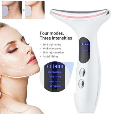 China Portable EMS Face and Neck Lifting Massager with 500mAh Battery and 3 LED Light Therapy Modes for sale