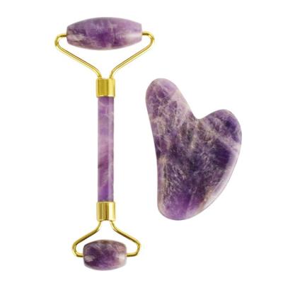 China Custom Logo Rose Quartz Jade Roller & Gua Sha Set - 18.5×3.5×8cm Natural Stone Facial Massage Tool for sale