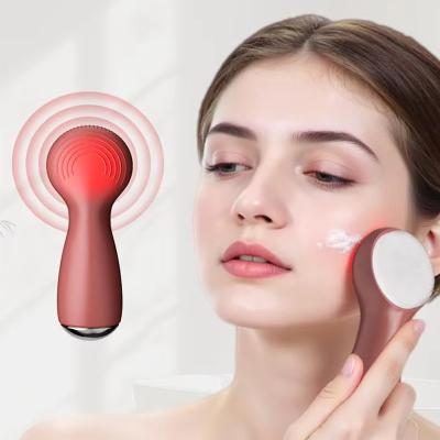 China 700mAh Phototherapy Silicone Sonic Facial Cleansing Brush with 3 Vibration Modes and 40-56℃ Heating for sale