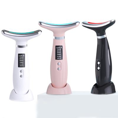 China 7 Color LED Light Therapy Face Neck Massager 45℃ Heating Skin Tightening Lifting Device 5V USB Rechargeable for sale