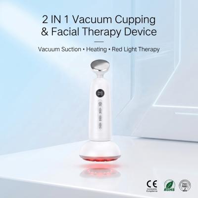 China Fast Shipping Portable 2 in 1 Red Light Therapy Rechargeable Anti Cellulite Massager With Vacuum Cupping and Facial Heating Head for sale