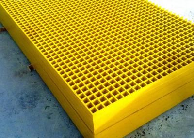 China Yellow Fiberglass Grating Panels 38x38mm Mesh 25-65mm Thickness for Chemical Plant Walkways for sale