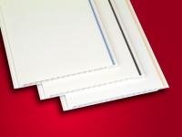 China White polished PVC ceiling panels with decorative line , room pvc ceiling boards decoration for sale