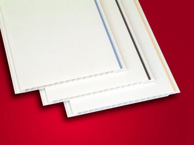 China White polished PVC ceiling panels with decorative line , room pvc ceiling boards decoration for sale
