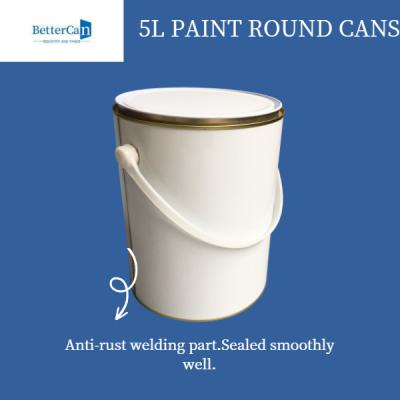 China 5L Round Metal Paint Cans with 178x230mm Dimensions and ICI Gold Lacquer Interior Coating for sale