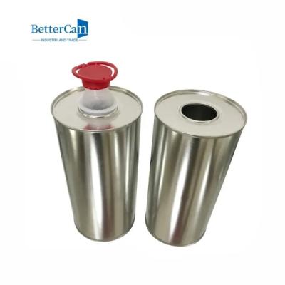 China 1 Liter Round Metal Tin Can D84×H210mm with 32mm Screw Cap for Engine Oil Packaging for sale