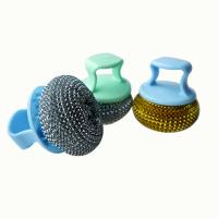 China Commercial Kitchen Cleaning Scourer Restaurants Stainless Steel Scrubber With Handle for sale