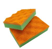 China Yellow-Green Heat-Pressed Corrugated Cleaning Sponge Dual-Sided for sale