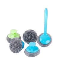 China Handle Dish Brush with Stainless Steel Scrubber PP Kitchen Cleaning Tool for Pots Pans Pet Bowls Hard to Reach Surfaces for sale