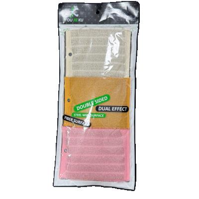China Double-Sided Kitchen Scrubber with Steel Wool & Bamboo Fiber – Antibacterial & Oil-Repellent for sale