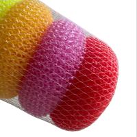 China Colorful PET Plastic Scouring Pads Mesh Dish Cleaning Balls For Kitchen for sale