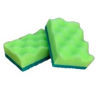 China Dual-Action Green Wave Sponge Scouring Pad Non-Scratch For Kitchen Pots for sale