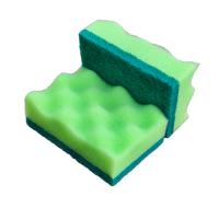 China Dual-Action Green Wave Sponge Scouring Pad Non-Scratch For Kitchen Pots for sale