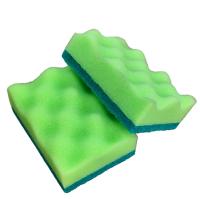 China Dual-Action Green Wave Sponge Scouring Pad Non-Scratch For Kitchen Pots for sale