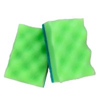 China Dual-Action Green Wave Sponge Scouring Pad Non-Scratch For Kitchen Pots for sale