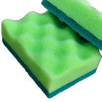China Dual-Action Green Wave Sponge Scouring Pad Non-Scratch For Kitchen Pots for sale