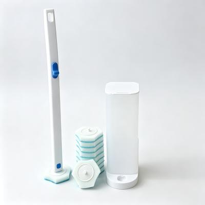 China Disposable Heads Toilet Brush Set With Built-In Cleaner For Hygiene for sale