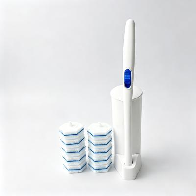 China Soap Dispensing Toilet Brush with 45 ml Dose Control Chamber and 10 Sponge Heads Per Kit for Dead Corner Reach Cleaning for sale