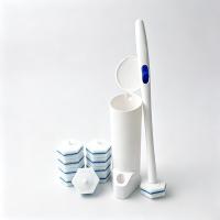 China Soap Dispensing Toilet Brush with 45 ml Dose Control Chamber and 10 Sponge Heads Per Kit for Dead Corner Reach Cleaning for sale
