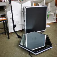 China 115cm 360 Rotating Photo Booth Round Hexagon Tempered Glass And Sheet Metal for sale