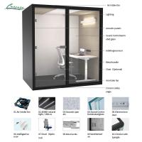 China Built-in Fan Soundproof Phone Booths for Offices with Adjustable Desk Work Surface and Tempered Glass Door Material for sale