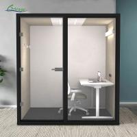 China Built-in Fan Soundproof Phone Booths for Offices with Adjustable Desk Work Surface and Tempered Glass Door Material for sale