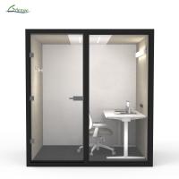 China Built-in Fan Soundproof Phone Booths for Offices with Adjustable Desk Work Surface and Tempered Glass Door Material for sale