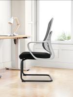 China Ergonomic Back Black Coating Metal Base Fixed Armrest Office Visitor Armchair Desk Cheap Mesh Computer Chair for sale
