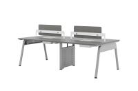 China Functional 4 Person Office Workstation with Wood Grain Desktop and Metal Legs for Coworking Spaces for sale