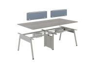 China Functional 4 Person Office Workstation with Wood Grain Desktop and Metal Legs for Coworking Spaces for sale