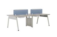 China Functional 4 Person Office Workstation with Wood Grain Desktop and Metal Legs for Coworking Spaces for sale