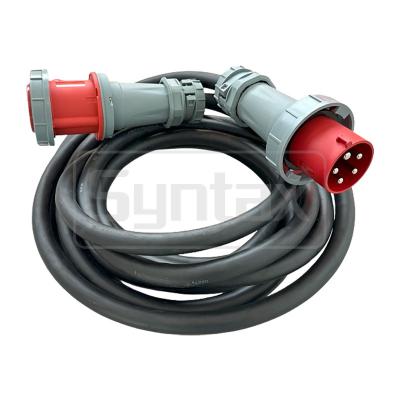 China PowerSyntax 10m H07RN-F 5G10.0 CEE Extension Cable Lead 10mm2 5 Pole 63A With CEE Plug And Coupling For Outdoor for sale