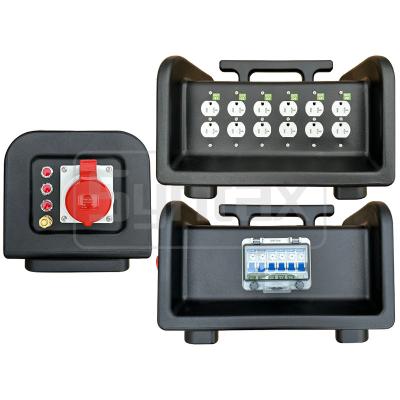 China Syntax MS7 Three Phase 32A HDPE Portable Distribution Box IP67 With 6 Nos Nema Dual Sockets With Earthing Stud 395x260x275mm for sale